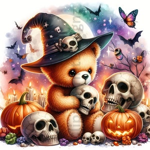 Cute Halloween Teddy Bears Clipart Bundle, Watercolor Bear Clip Art ...