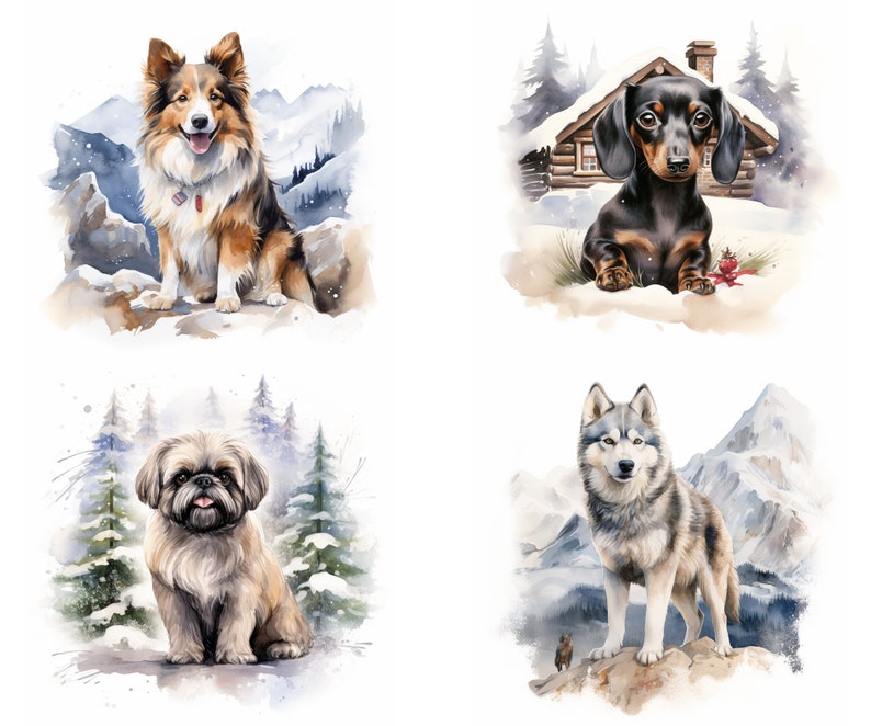 20 Cute Winer Dog Breeds, Watercolor Clipart Bundle, High Quality Pngs ...