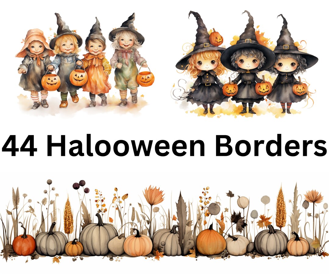 Watercolor Halloween Borders Clipart Bundle 44 Cute and - Etsy