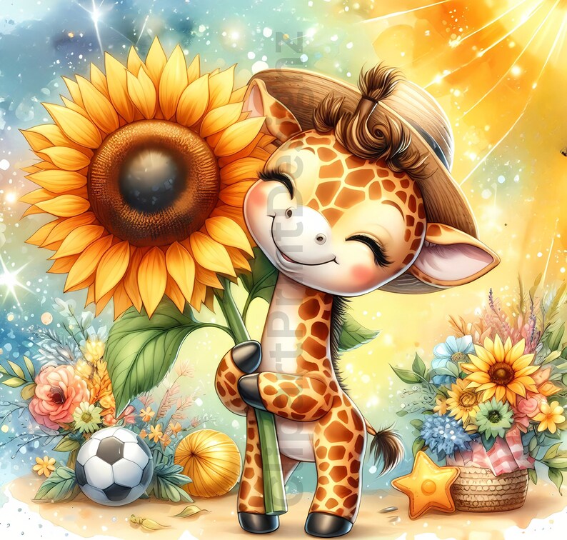 Cute Summer Giraffes Clipart Bundle, Watercolor Giraffe Clip Art Images ...