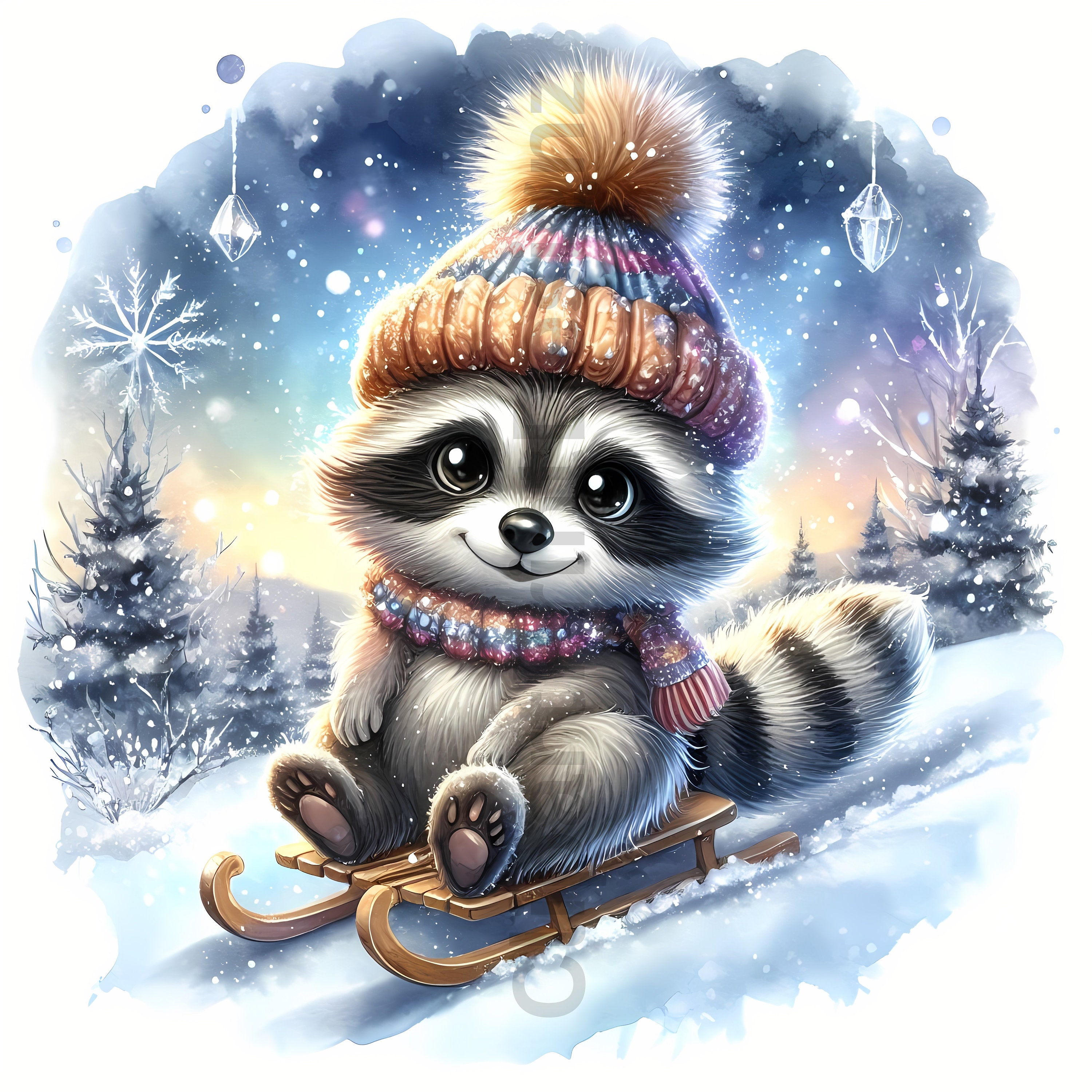 Cute Winter Animals Sledding Clipart Bundle, Festive Watercolor Clip ...