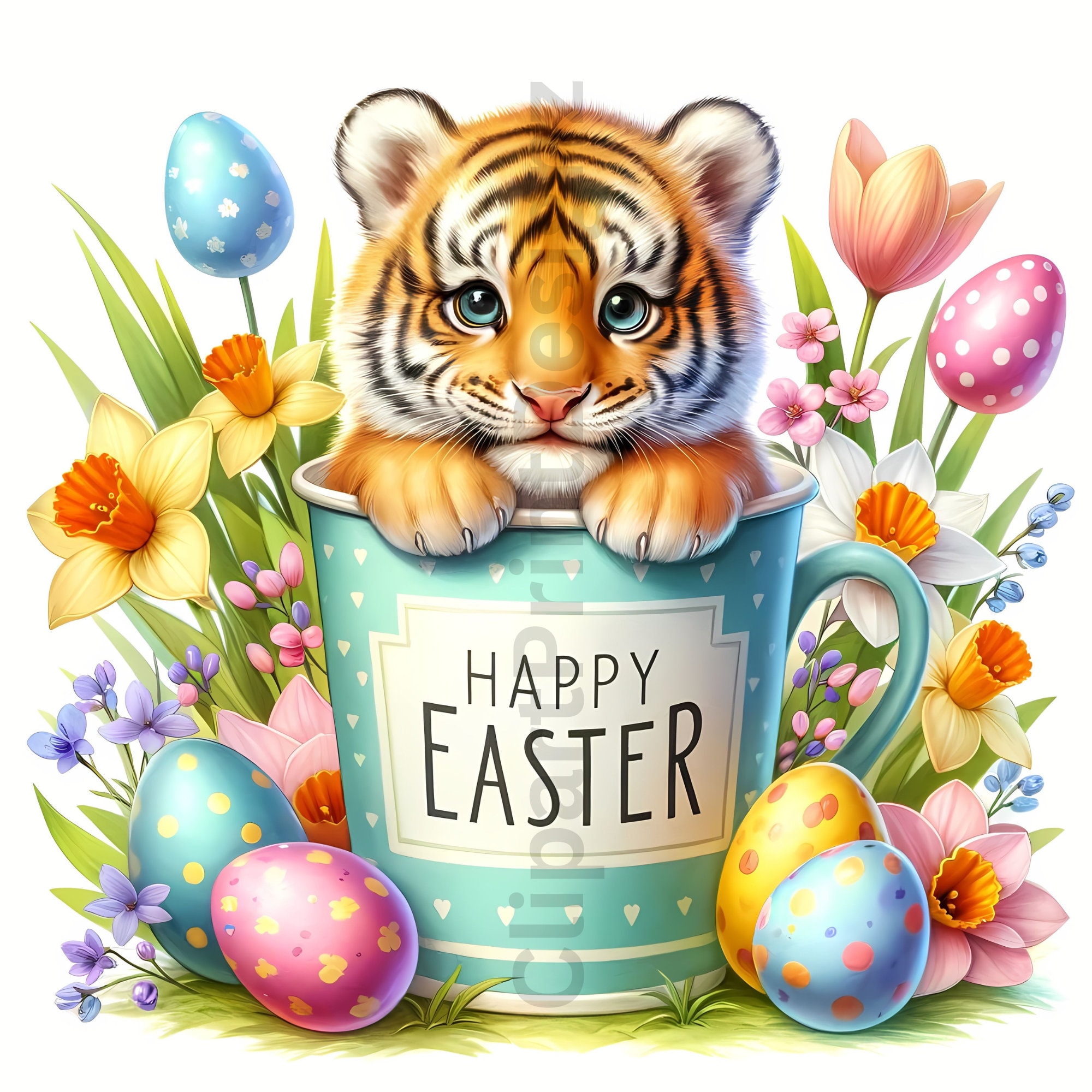 Cute Easter Animals in Easter Cups Clipart Bundle, Watercolor Clip Art ...