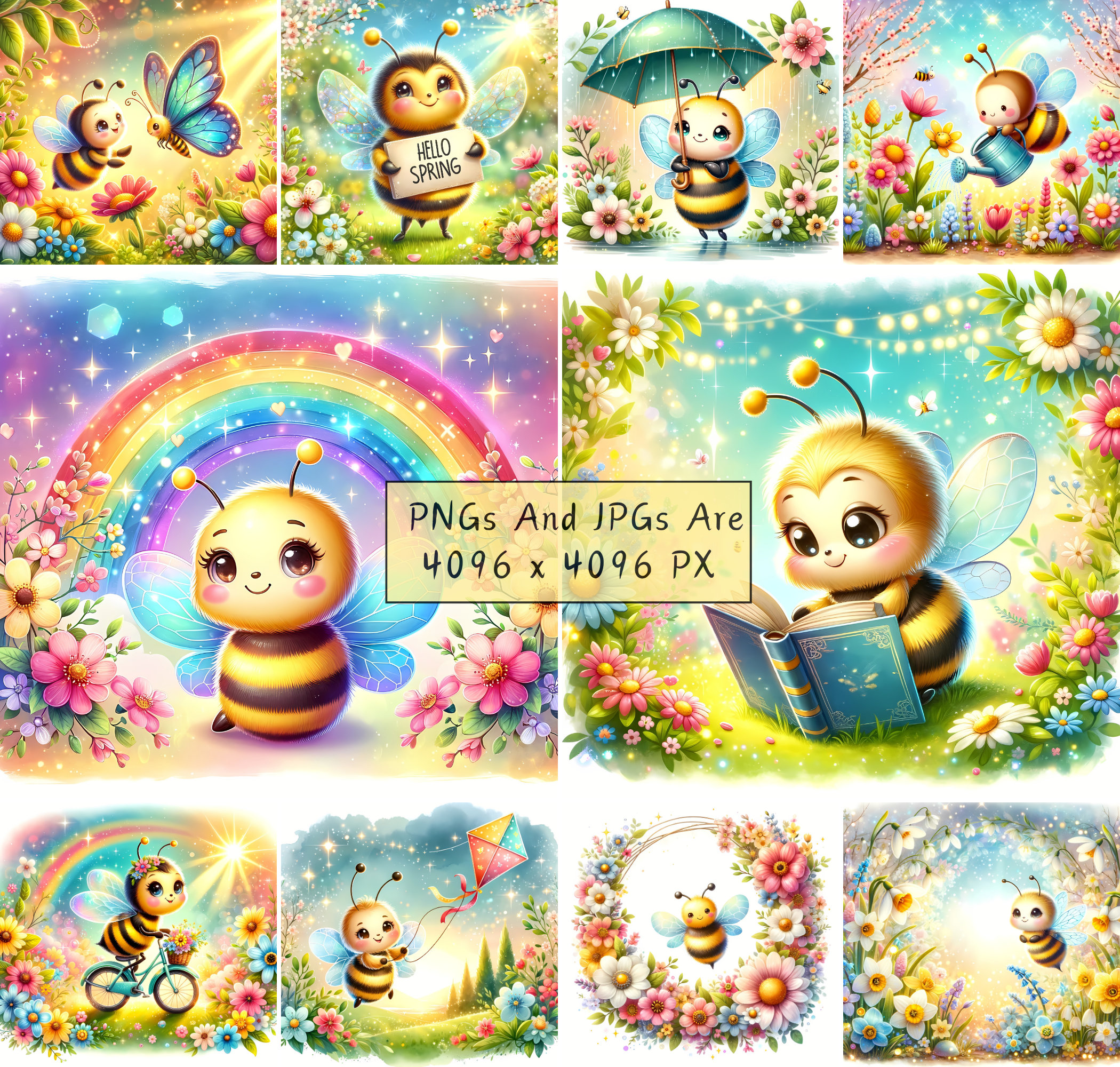 Cute Spring Bees Clipart Bundle, Watercolor Clip Art Images, 26 High ...