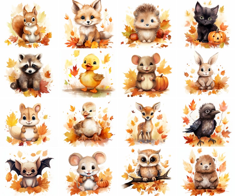 93 Watercolor Fall Animals Bundle, Cute Baby Animals, Woodland Animals ...