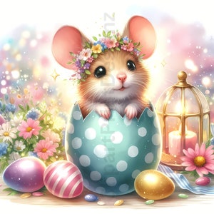 Cute Easter Mouse Clipart, Funny Watercolor Animal Images, High Quality ...