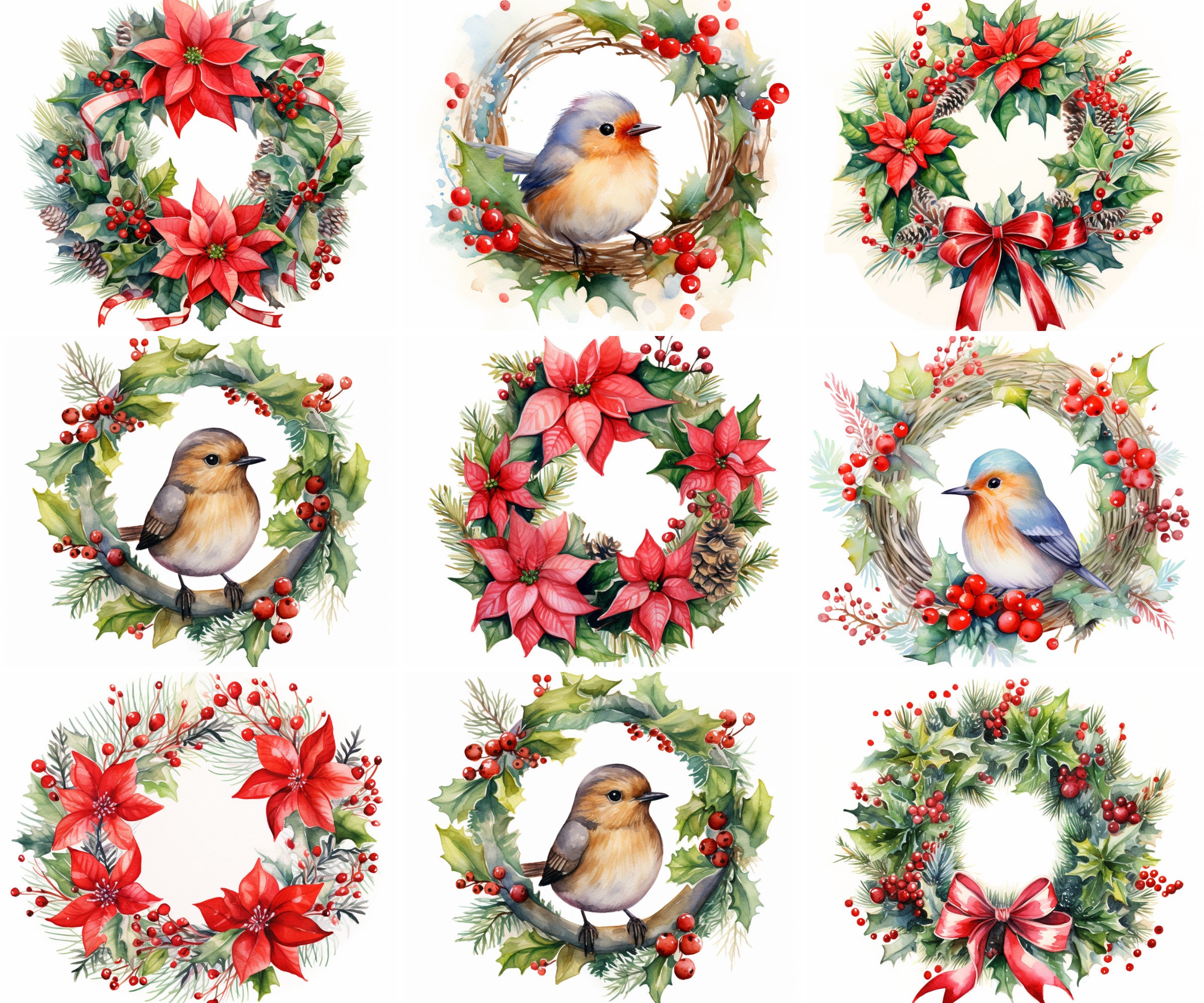 55 Watercolor Christmas Wreaths Clipart Bundle, Winter Clipart, Holiday ...