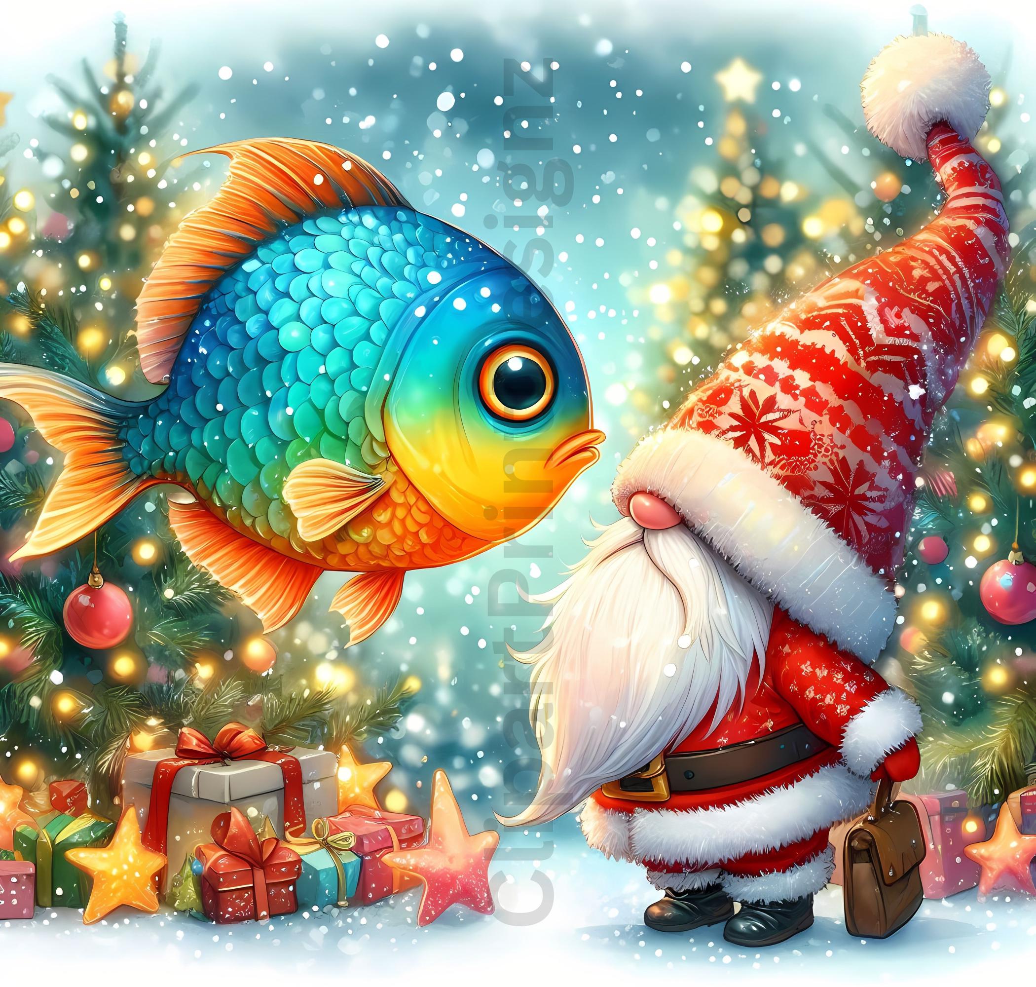 Cute Christmas Fish Clipart Bundle, Xmas Fishes Clip Art Images ...