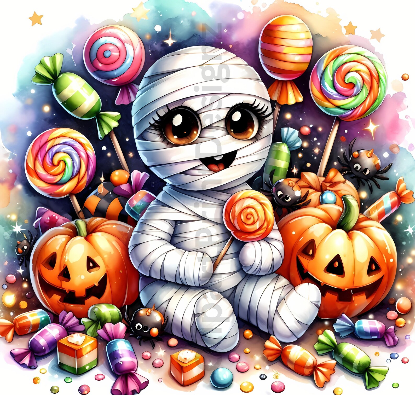 Cute Halloween Mummies Clipart Bundle, Watercolor Mummy Clip Art Images ...