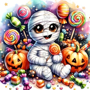 Cute Halloween Mummies Clipart Bundle, Watercolor Mummy Clip Art Images ...