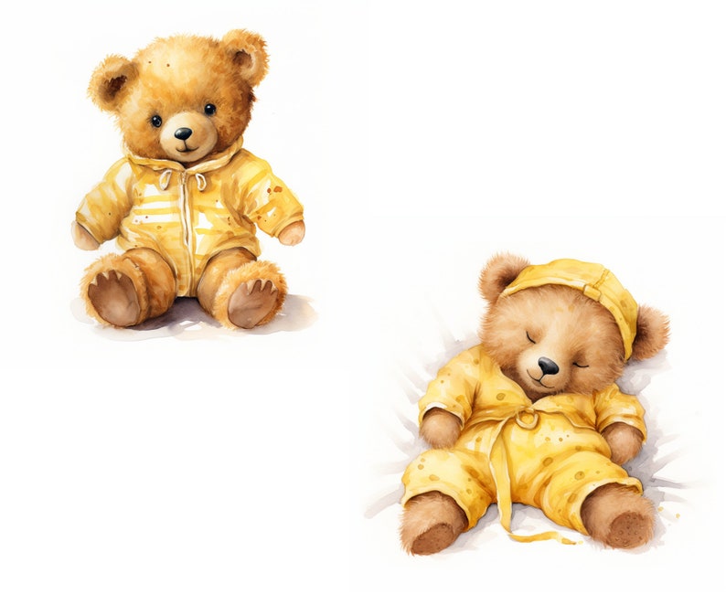 20 Watercolor Yellow Teddy Bear Clipart, Cute Teddy Bear Bundle ...