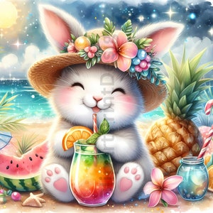 Cute Summer Rabbits Clipart Bundle, Watercolor Rabbit Clip Art Images ...