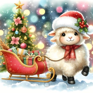 Cute Christmas Sheep Clipart Bundle, Xmas Lamb Clip Art Images ...