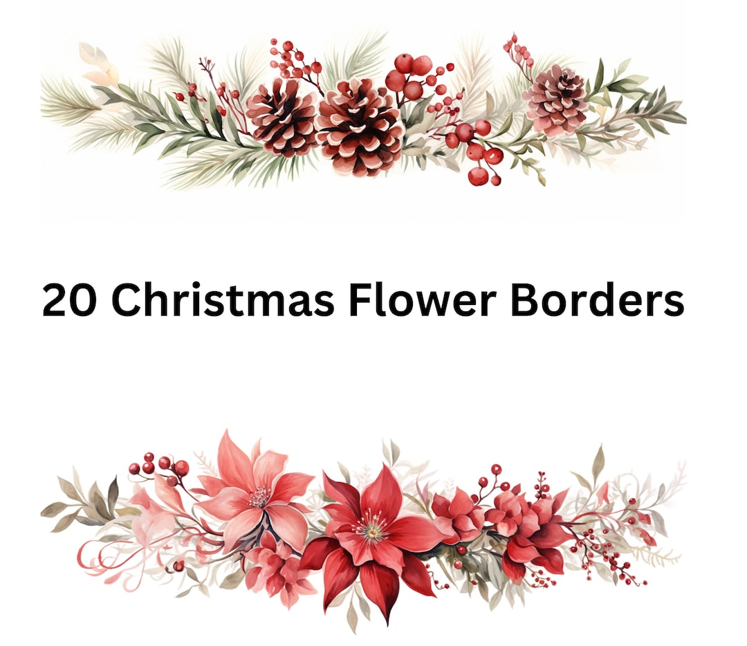 Watercolor Christmas Flower Borders Clipart, 20 Floral Pngs/jpgs/svgs ...