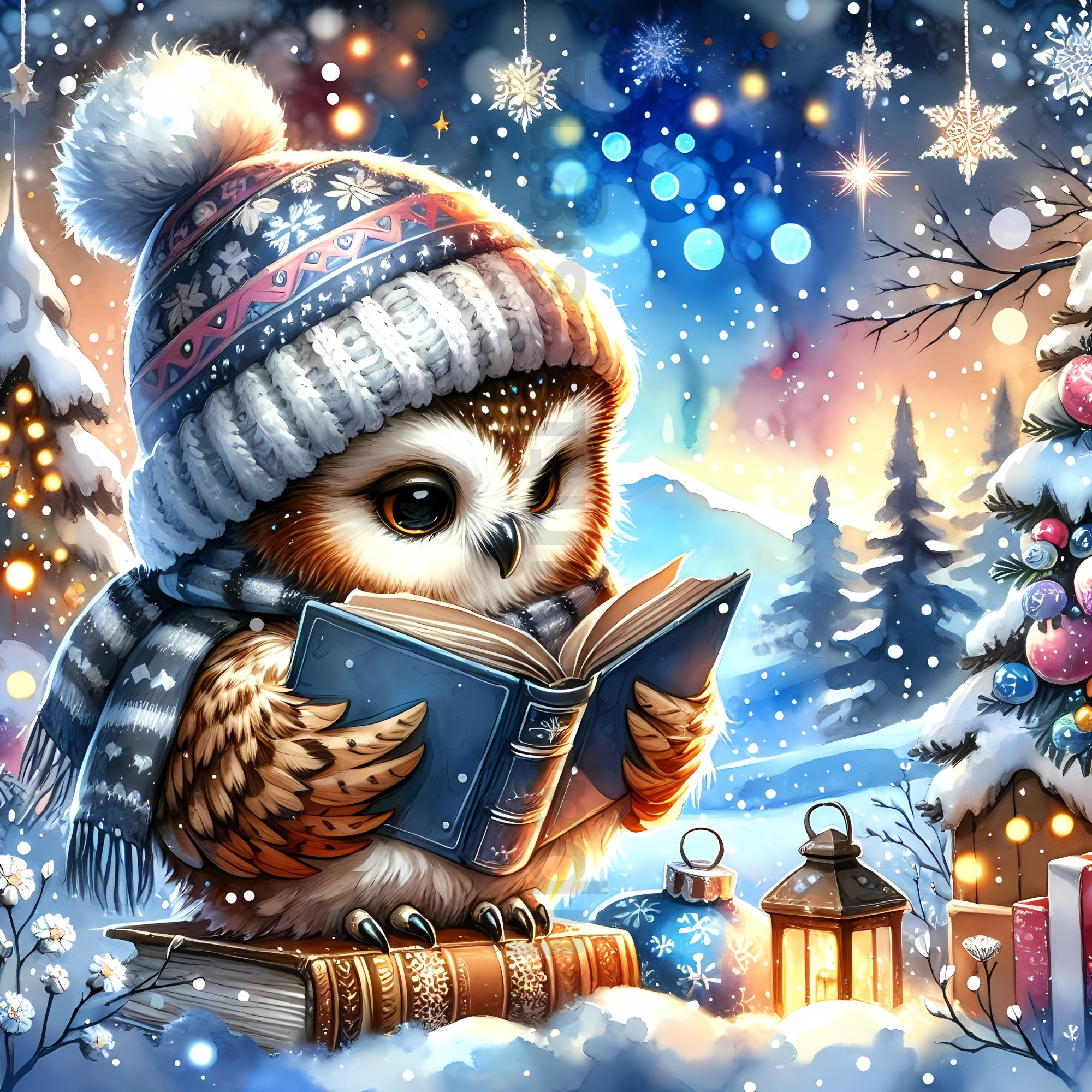 Cute Winter Owl Clipart Bundle, Festive Watercolor Clip Art Images, 20 ...