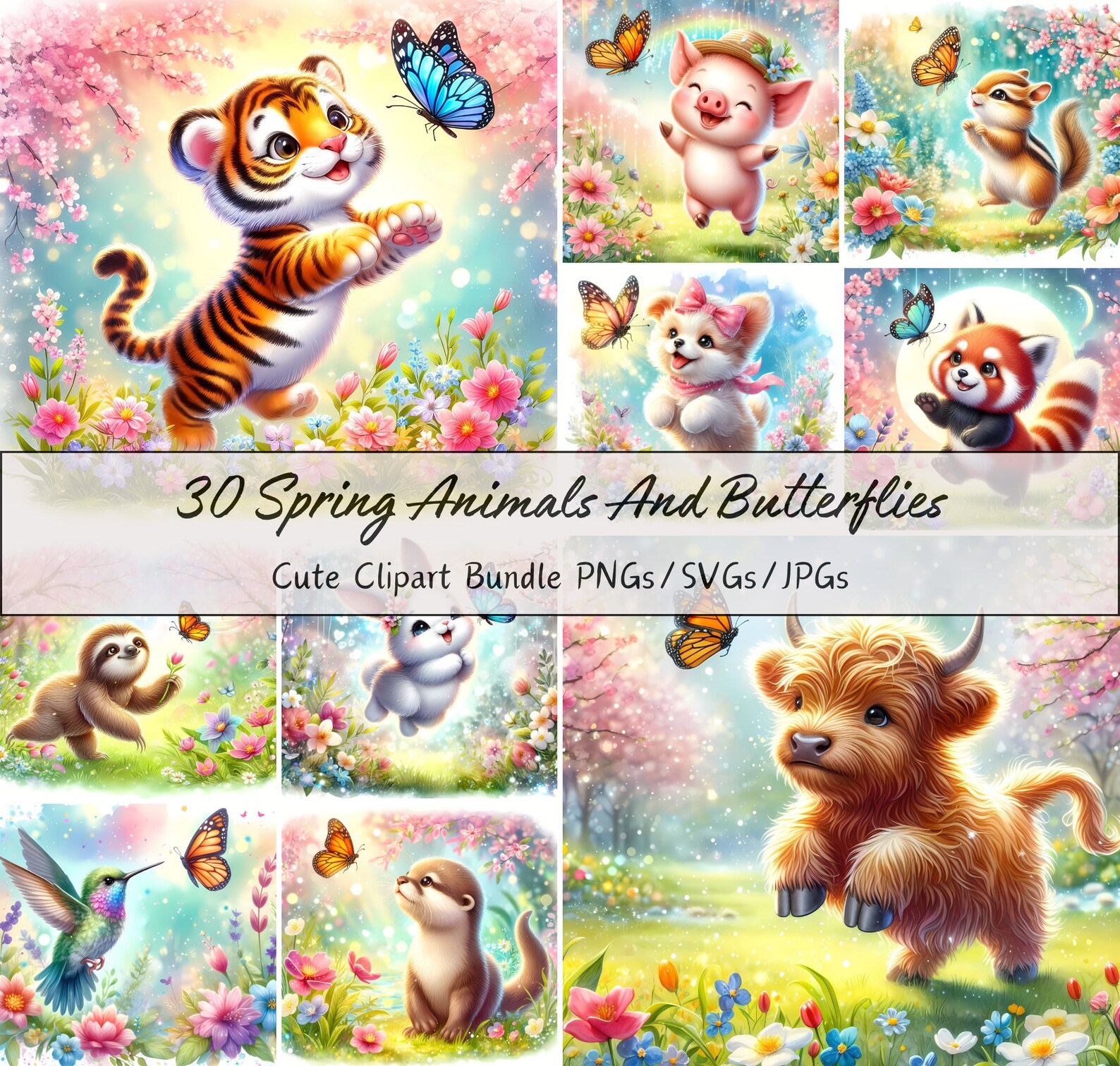 Spring Animals Having Fun Clipart Bundle, Cute Watercolor Mega Images ...