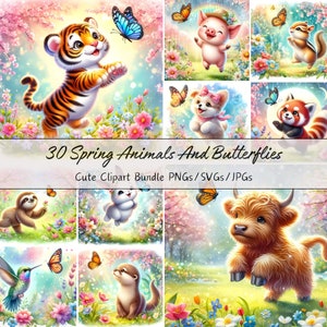 Spring Animals Having Fun Clipart Bundle, Cute Watercolor Mega Images ...