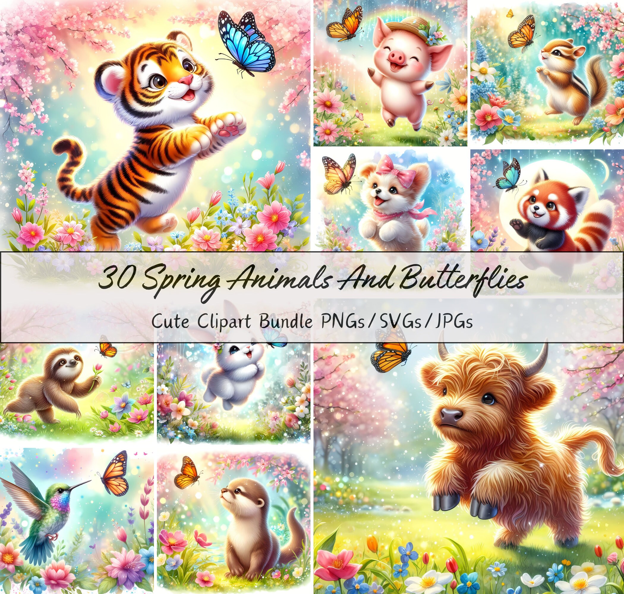 Spring Animals Having Fun Clipart Bundle, Cute Watercolor Mega Images ...