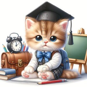 Cute Back to School Kittens Clipart Bundle, Watercolor Cat Clip Art ...