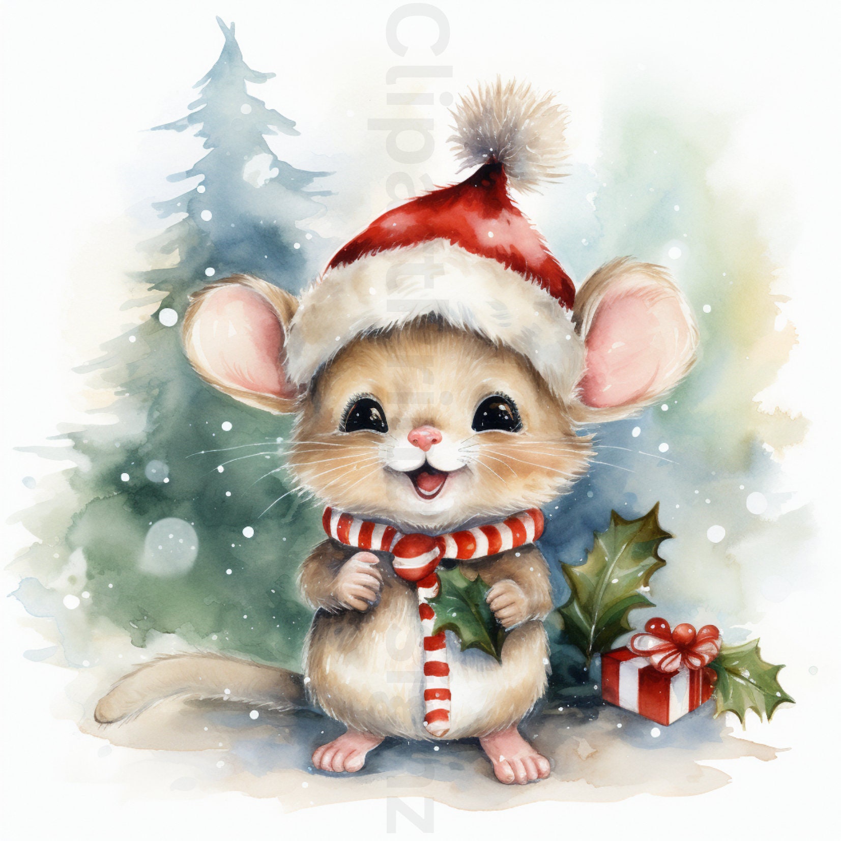 13 Cute Watercolor Christmas Mice, Christmas Mouse Clipart Bundle, 13 ...