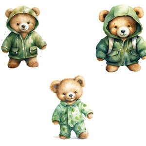 20 Green Watercolour Teddy Bear Clipart, Baby Shower Bundle, Commercial ...