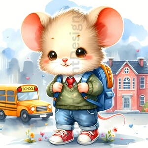 Cute Back to School Mouse Clipart Bundle, Watercolor Mice Clip Art ...
