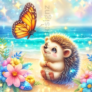Cute Summer Hedgehogs Clipart Bundle, Watercolor Hedgehog Clip Art ...