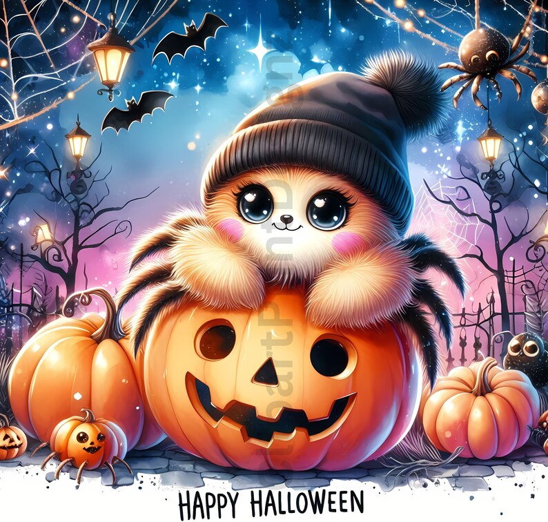 Cute Halloween Spiders Clipart Bundle, Watercolor Spider Clip Art ...