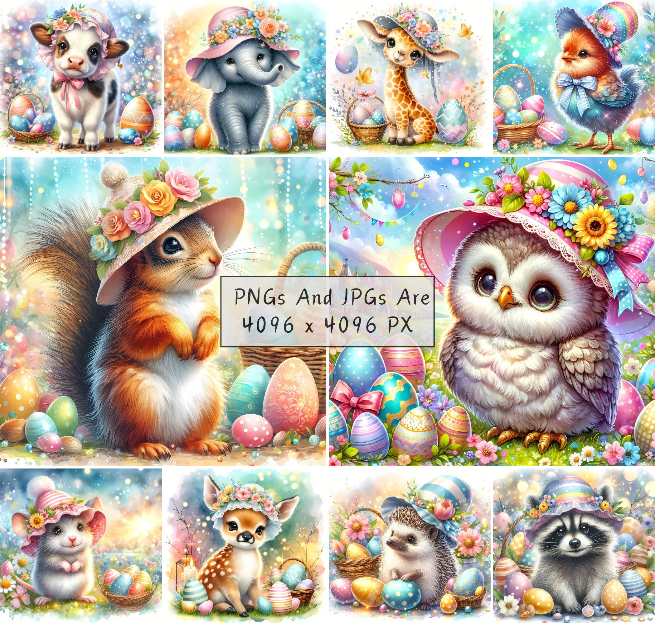 Cute Animals Wearing Easter Bonnets Clipart, High Quality Watercolor ...
