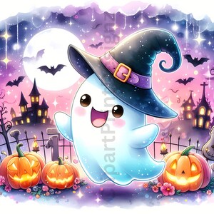 Cute Halloween Ghosts Clipart Bundle, Watercolor Ghost Clip Art Images ...