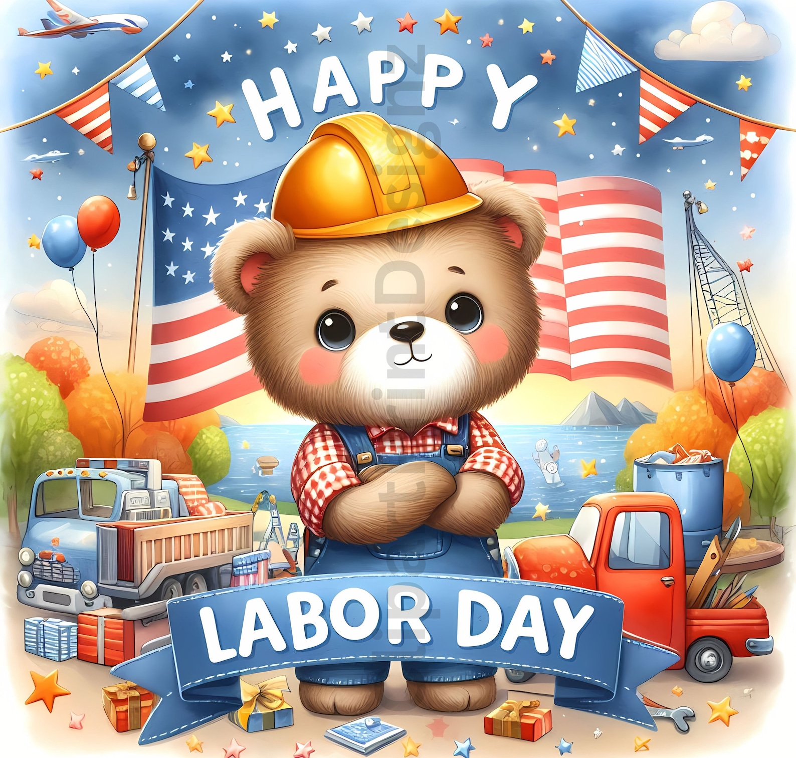 Cute Labor Day Animals Clipart Bundle, Watercolor Patriotic Files ...
