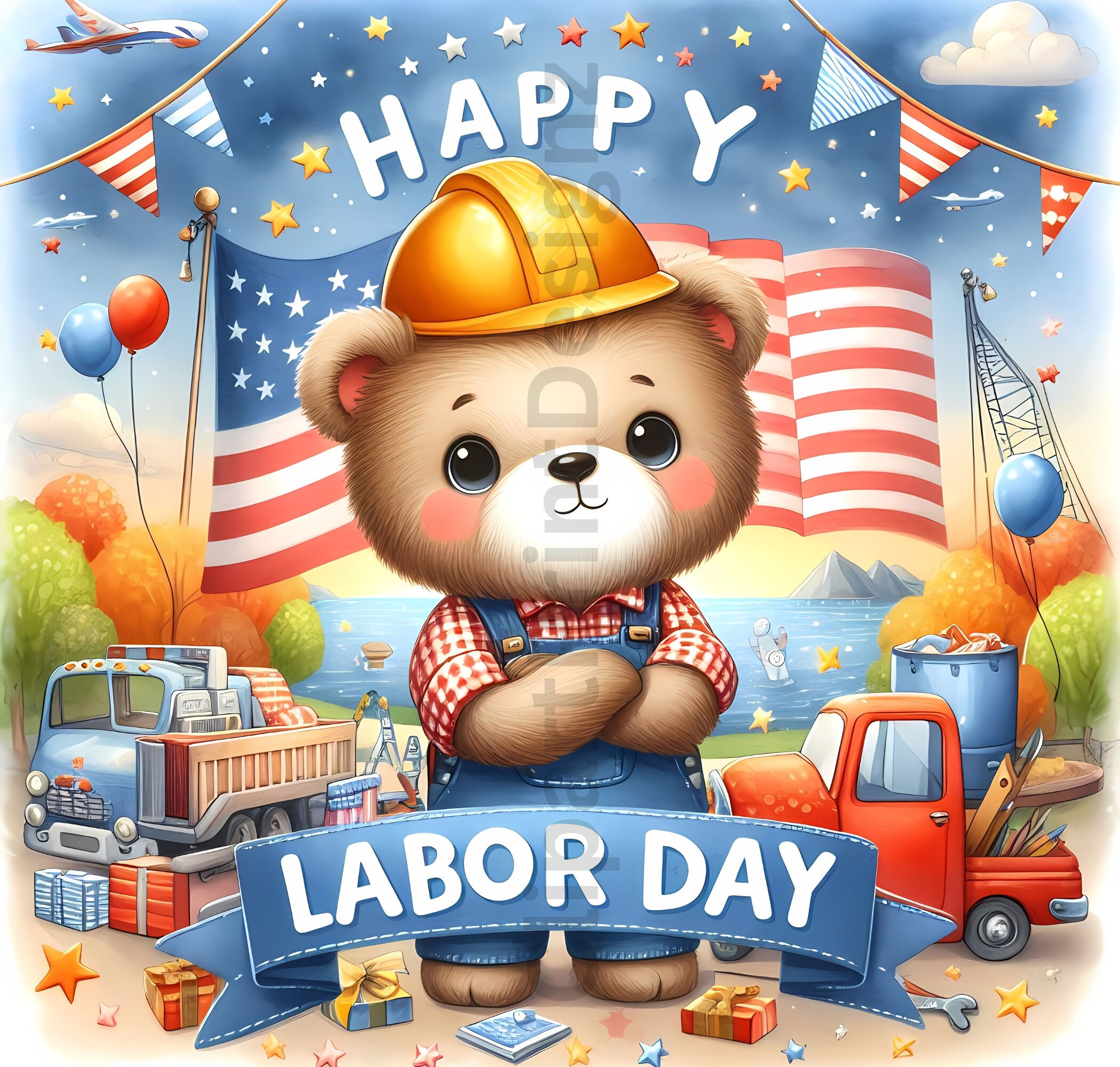 Cute Labor Day Animals Clipart Bundle, Watercolor Patriotic Files ...