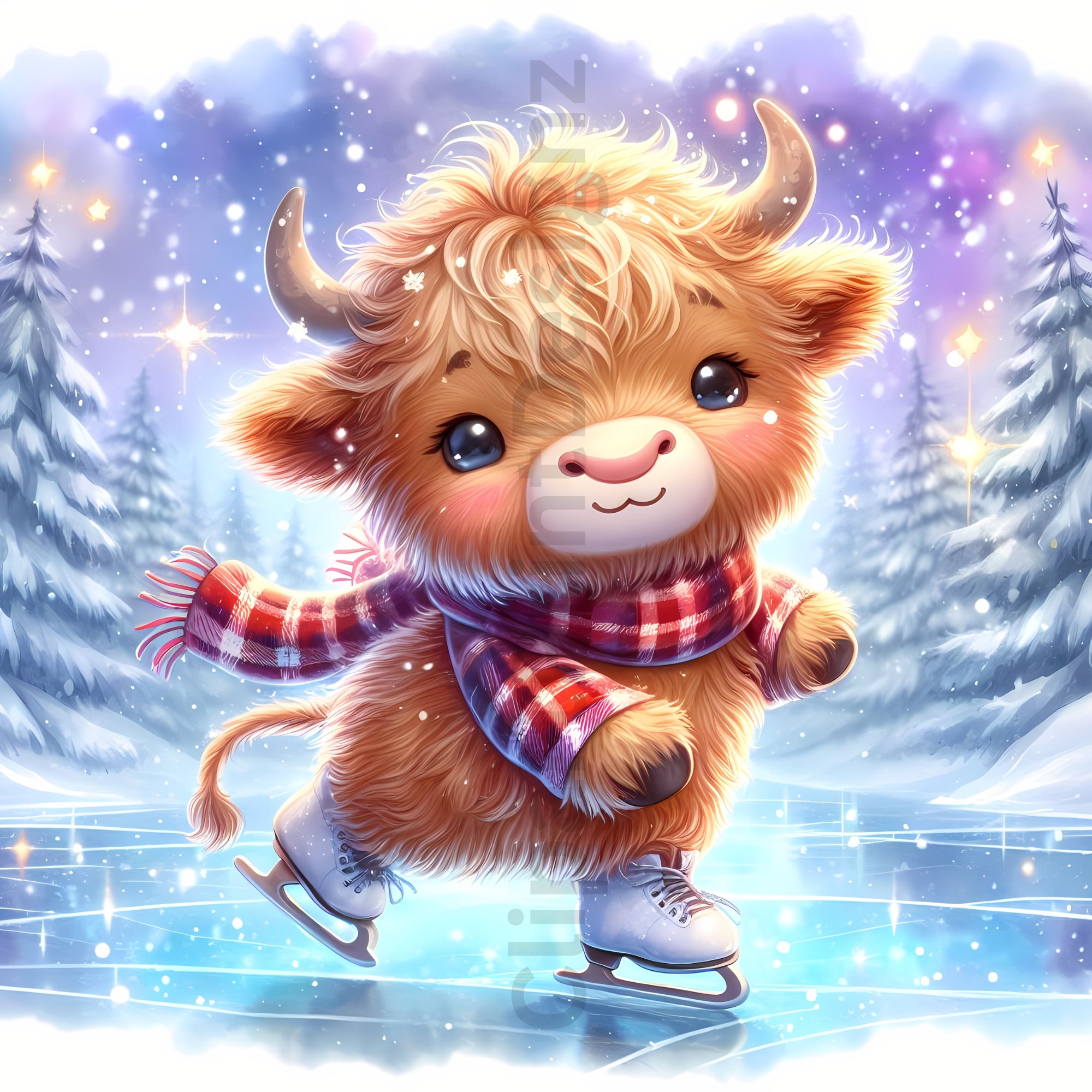 Cute Winter Baby Highland Cow Clipart Bundle, Festive Watercolor Clip ...