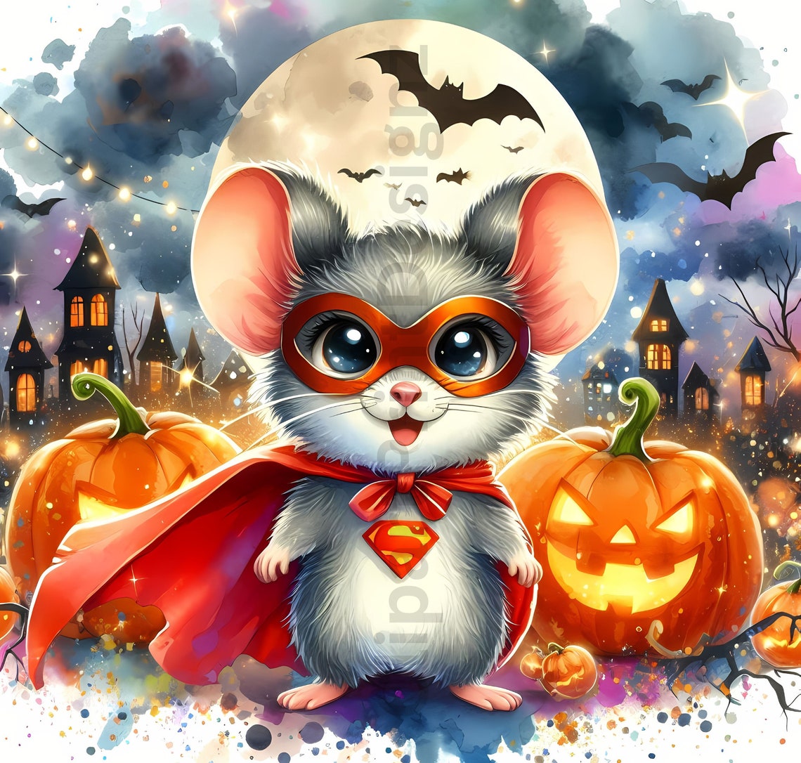 Cute Halloween Mouse Clipart Bundle, Watercolor Mice Clip Art Images ...