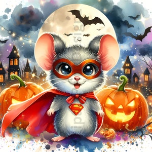 Cute Halloween Mouse Clipart Bundle, Watercolor Mice Clip Art Images ...