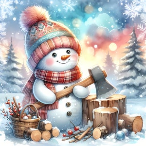 Cute Winter Snowman Clipart Bundle, Watercolor Clip Art Images, 20 High ...