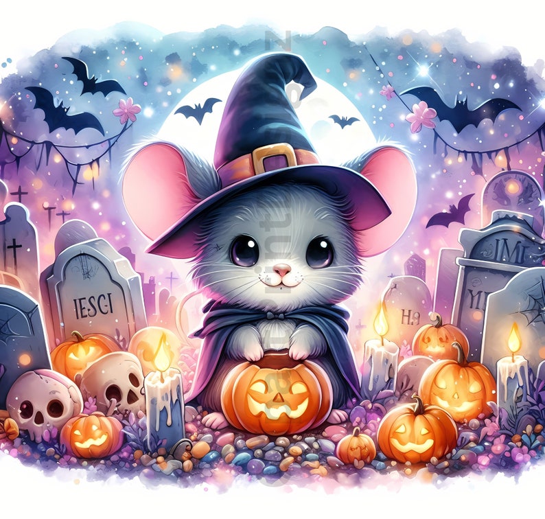 Cute Halloween Mouse Clipart Bundle, Watercolor Mice Clip Art Images ...
