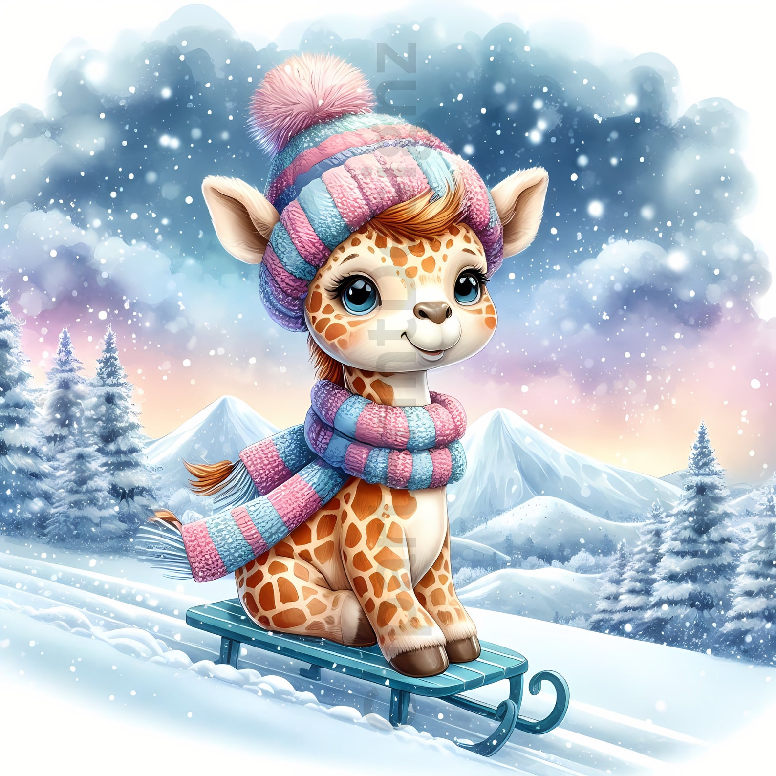 Cute Winter Giraffe Clipart Bundle, Festive Watercolor Clip Art Images ...