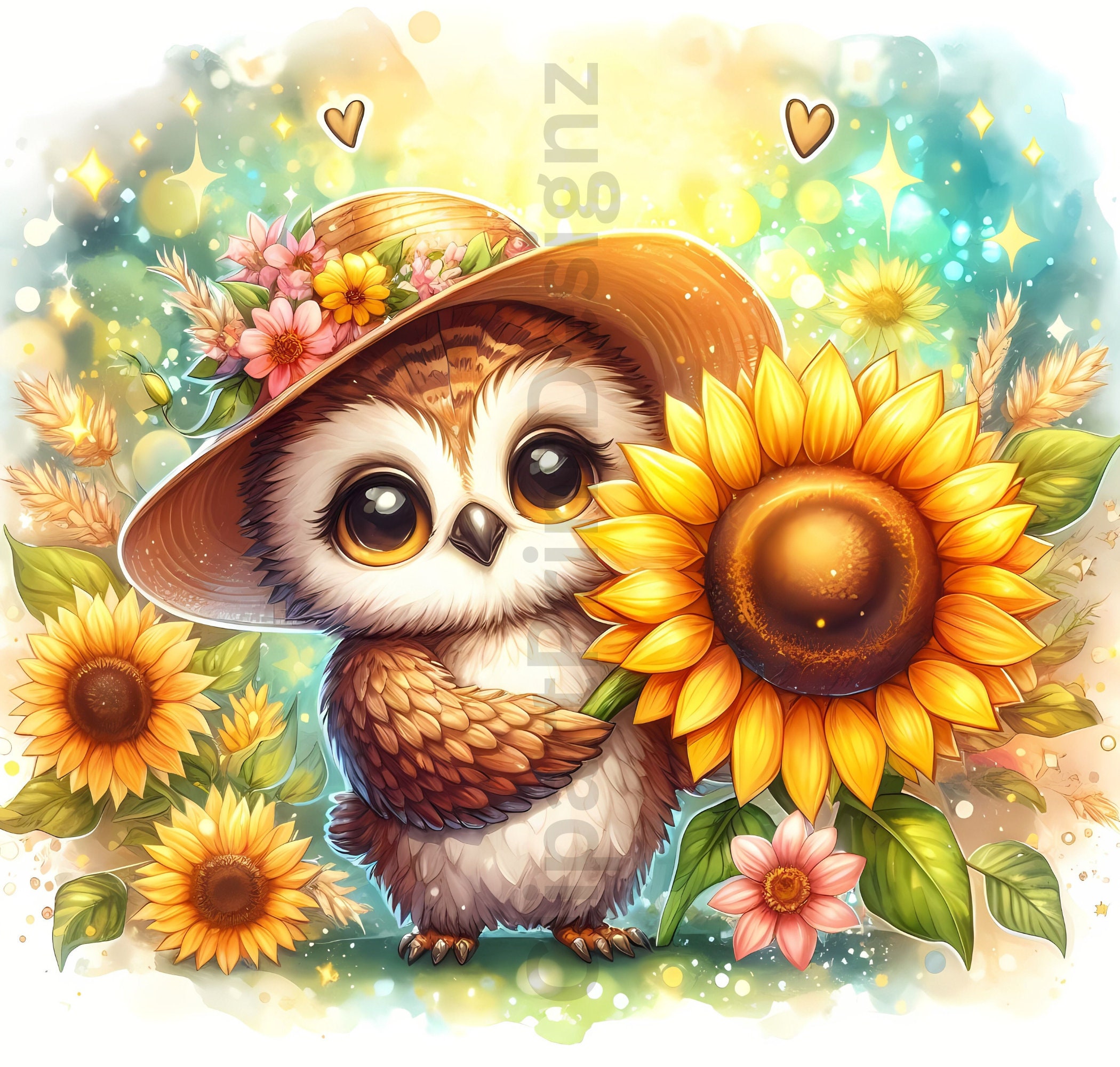 Cute Summer Owls Clipart Bundle, Watercolor Owl Clip Art Images, High ...