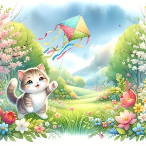 Cute Spring Cats Clipart Bundle, Watercolor Clip Art Images, 20 High ...