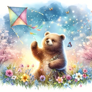 Cute Spring Bears Clipart Bundle, Watercolor Clip Art Images, High ...