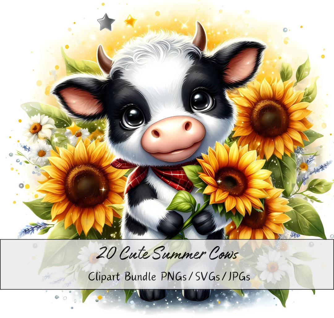 Cute Summer Cows Clipart Bundle, Watercolor Cow Clip Art Images, High ...