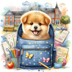 Cute Back to School Dogs Clipart Bundle, Watercolor Dog Clip Art Images ...