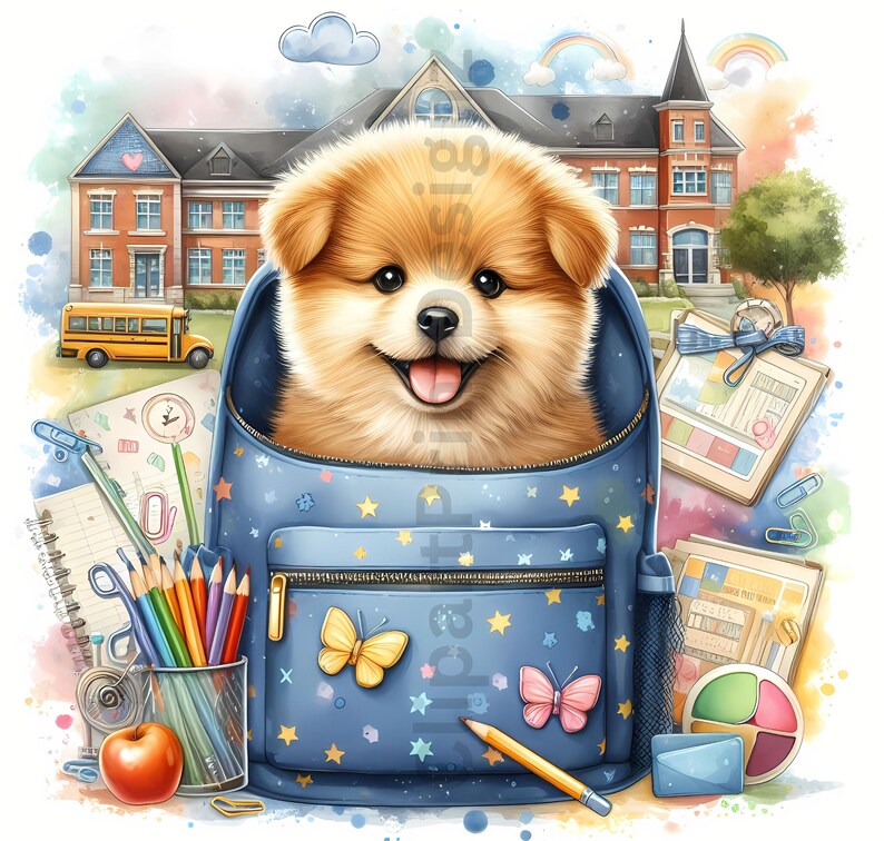 Cute Back to School Dogs Clipart Bundle, Watercolor Dog Clip Art Images ...