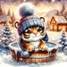 Cute Winter Tiger Clipart Bundle, Festive Watercolor Clip Art Images ...