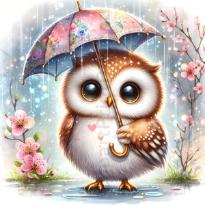Cute Spring Owls Clipart, Watercolor Animal Images, High Quality Bundle ...