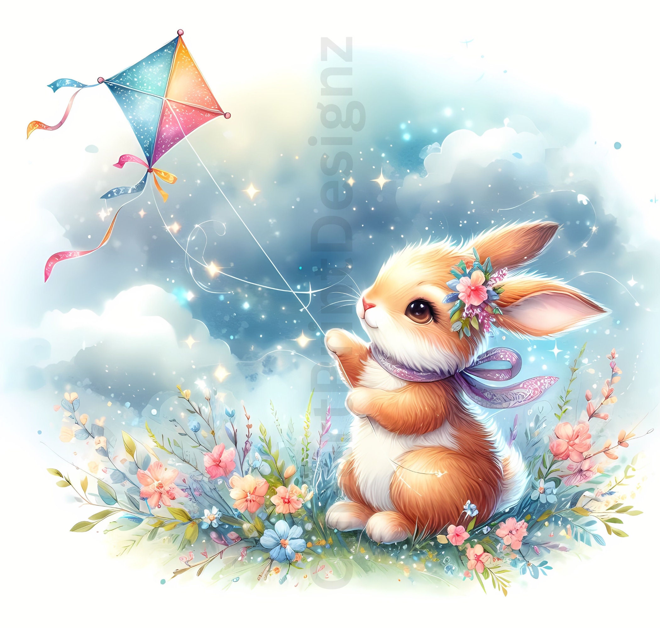 Cute Spring Hares Clipart Bundle, Watercolor Clip Art Images, High ...