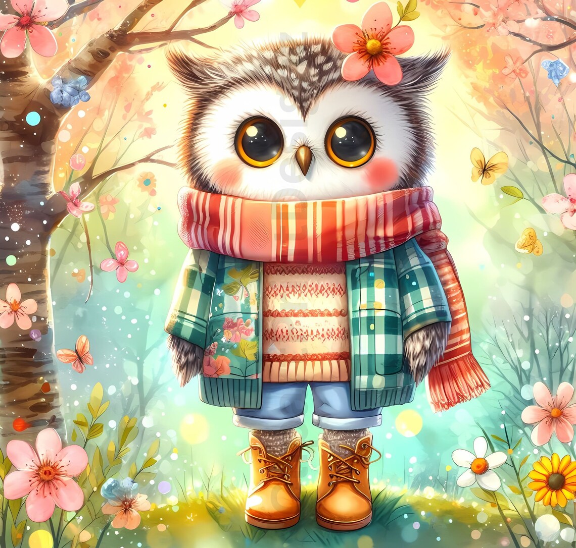 Cute Spring Owls Clipart, Watercolor Animal Images, High Quality Bundle ...