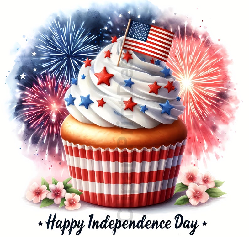 4th July Cupcakes Clipart Bundle, Watercolor Patriotic Files, High ...