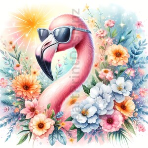 Cute Summer Flamingos Clipart Bundle, Watercolor Flamingo Clip Art ...