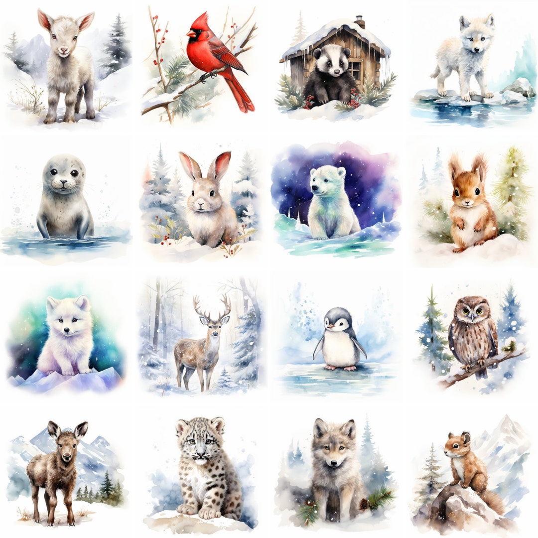 56 Cute Baby Winter Animals, Winter Clipart Bundle, Nursery Animals ...